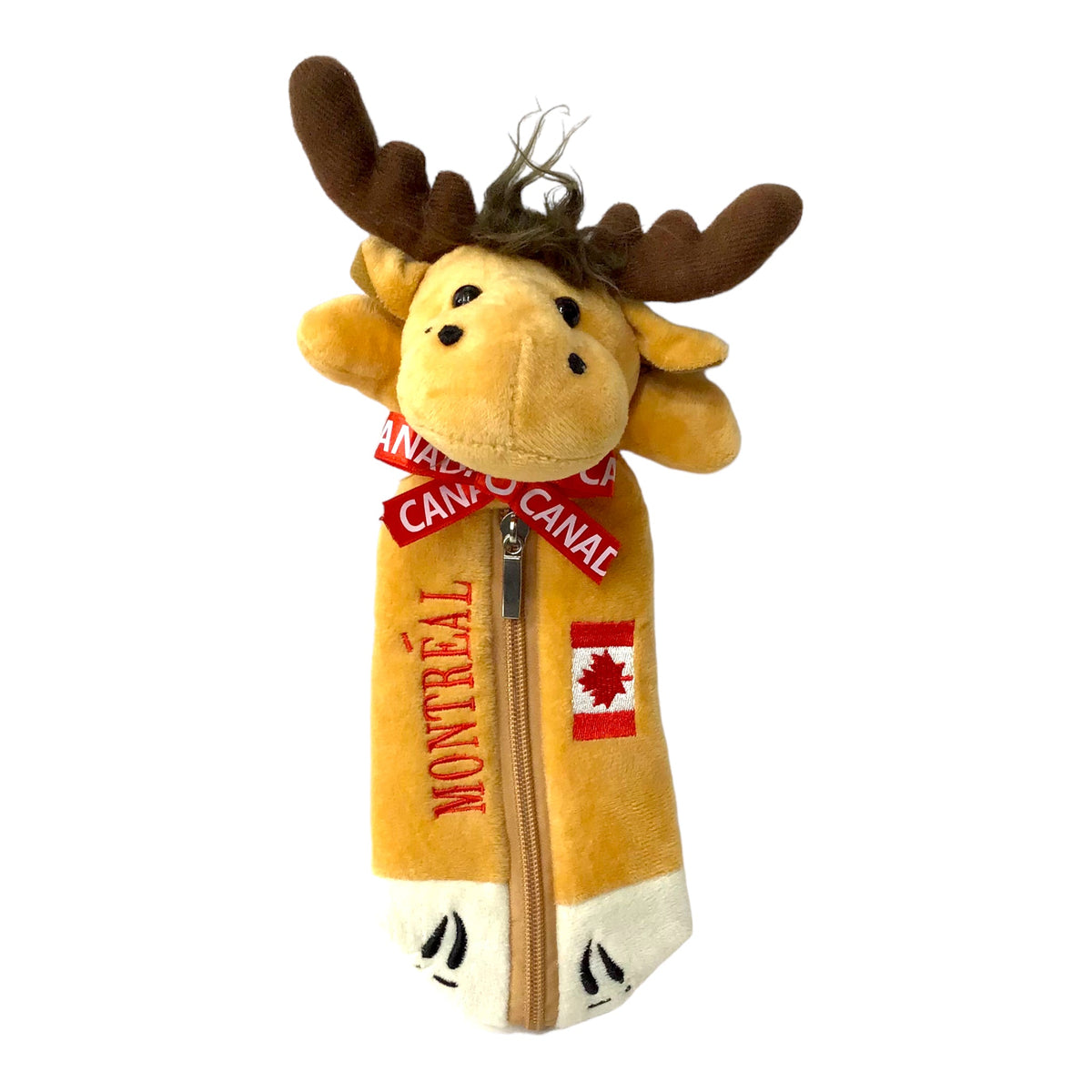 MOOSE BEAR PENCIL CASE PLUSH W/ CANADIAN FLAG AND MONTREAL NAME DROP E