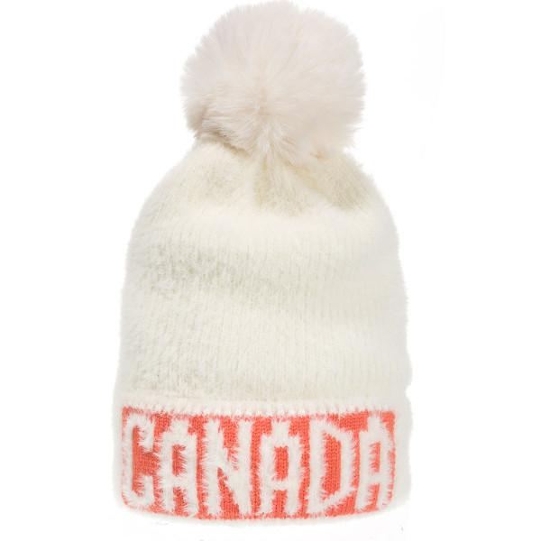 Canada Winter Hat - Cream & Coral Pom Toque