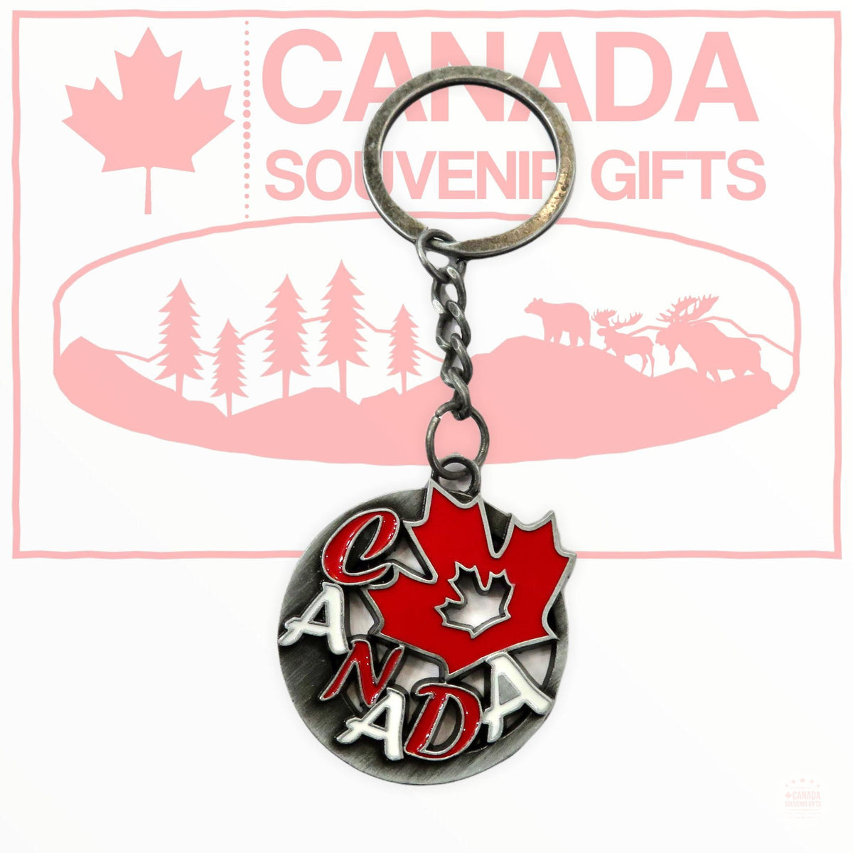 Canadian Maple Leaf Keychain with Canada Name Drop - Circle Shaped Met