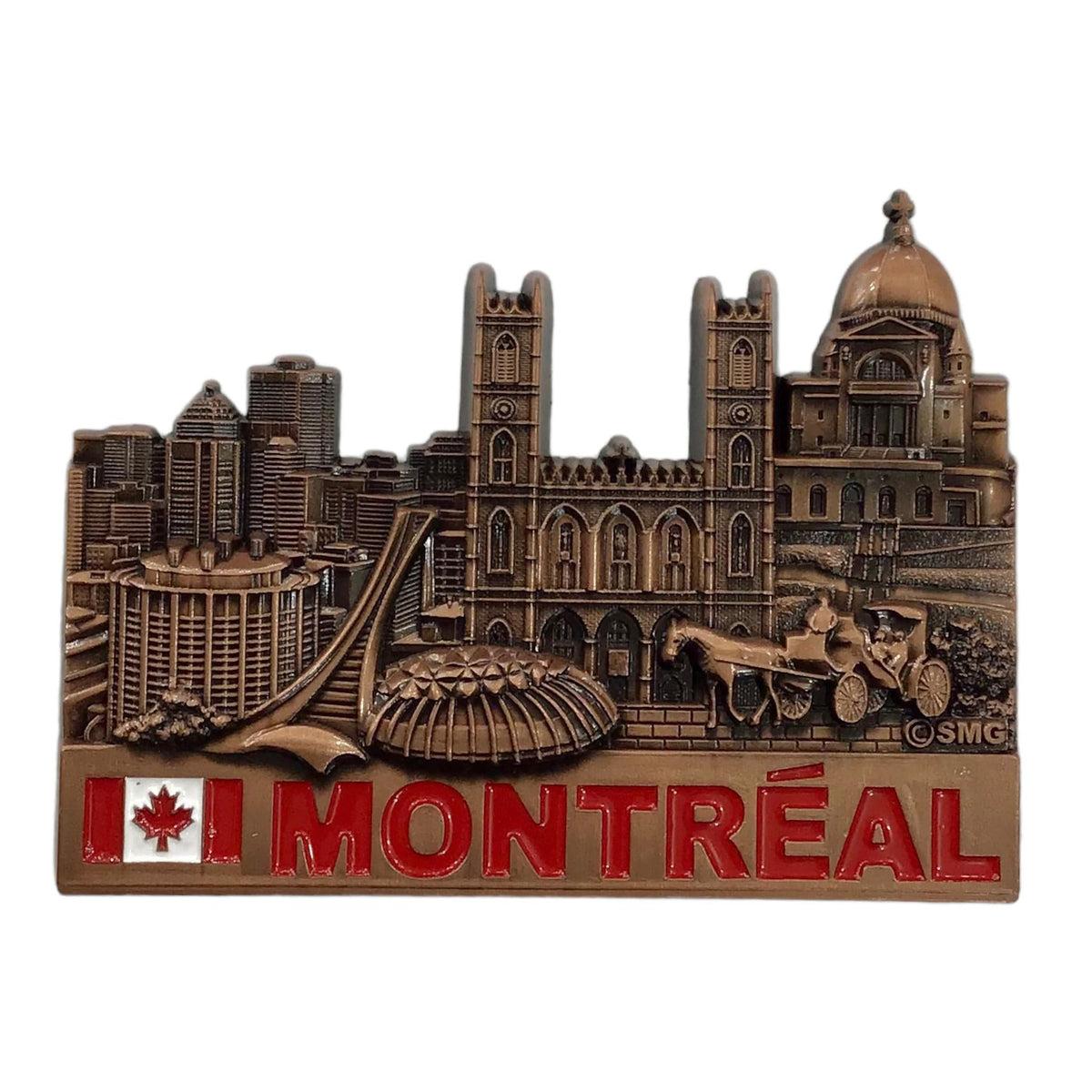 FRIDGE MAGNET MONTRÉAL SCENE VINTAGE EMBOSSED METAL SOUVENIR MAGNET