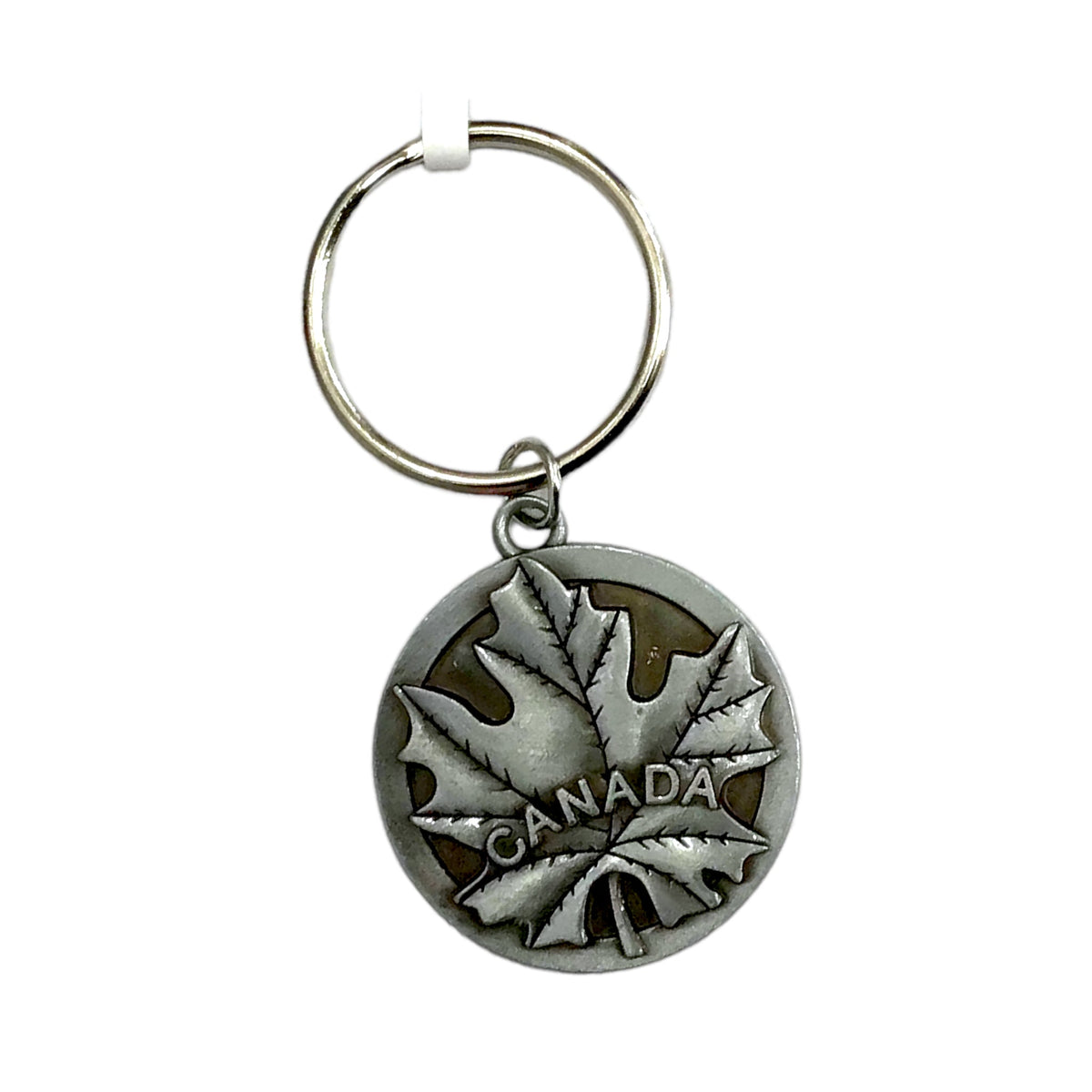Maple Leaf Pewter Keychain - Canada Circle Shaped Key Ring Embossed 3D