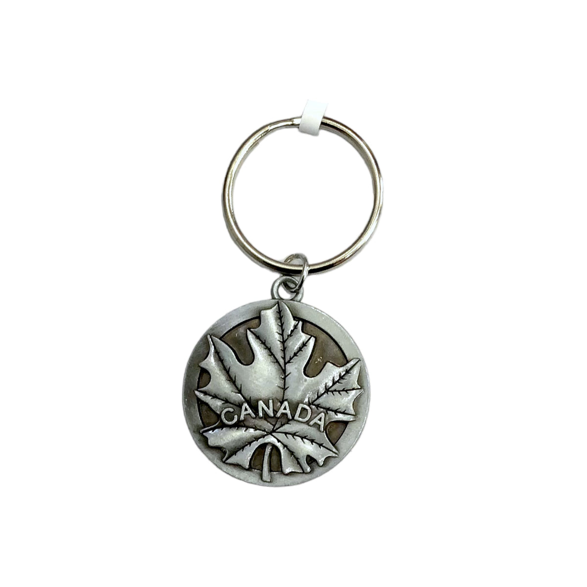Maple Leaf Pewter Keychain - Canada Circle Shaped Key Ring Embossed 3D