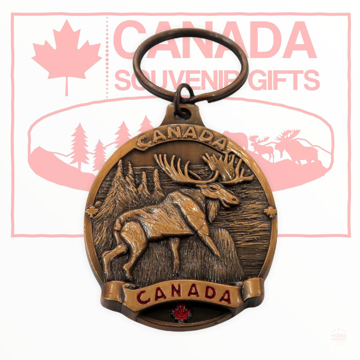 Moose in the Jungle Keychain - Canada Moose Key Holder - Metal Keyring